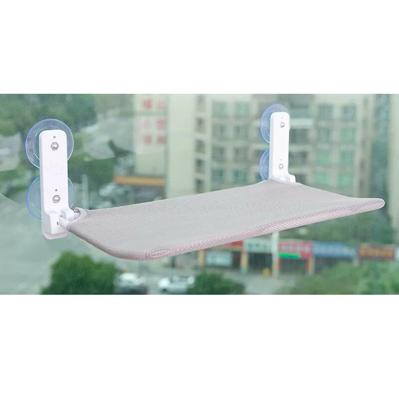 Pet cat window bed with suction mount for sun exposure and indoor resting gray