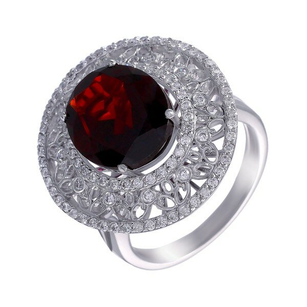 Кольцо, белое золото, 750 проба, бриллиант, гранат