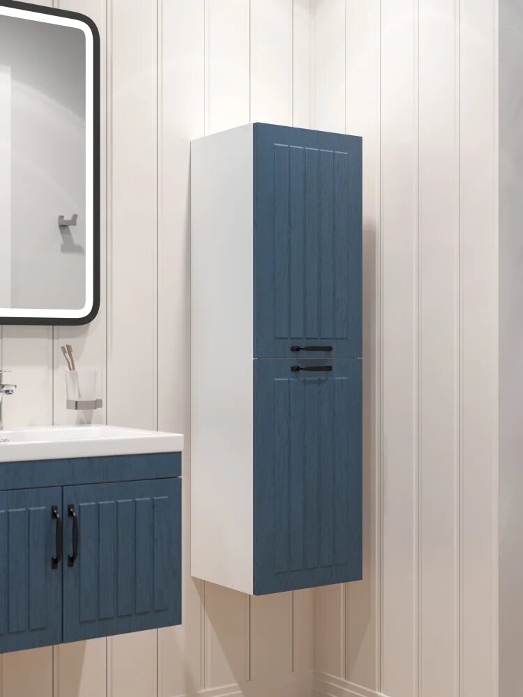 Шкаф-пенал для ванной DIWO Сочи подвесной, 35 см, синий, матовый, с дверками, из МДФ, в стиле ретро