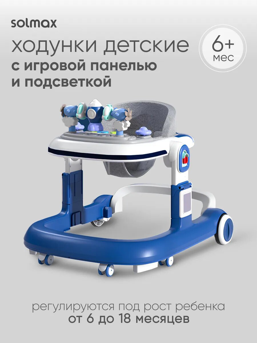 6-месячные дети пользуются ходунками "4 в 1", а мальчики - ходунками-самогонками. Девочки оснащены игровыми панелями и музыкальным сопровождением, весом не более 20 кг, синего и белого цветов