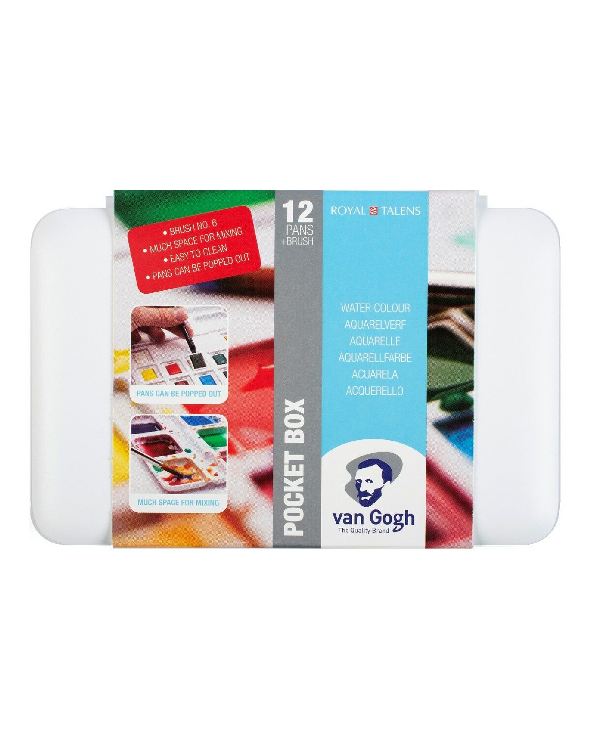 Набор акварельных красок Van Gogh 12 цветов в кюветах + кисть и палитра, в пластиковом коробе