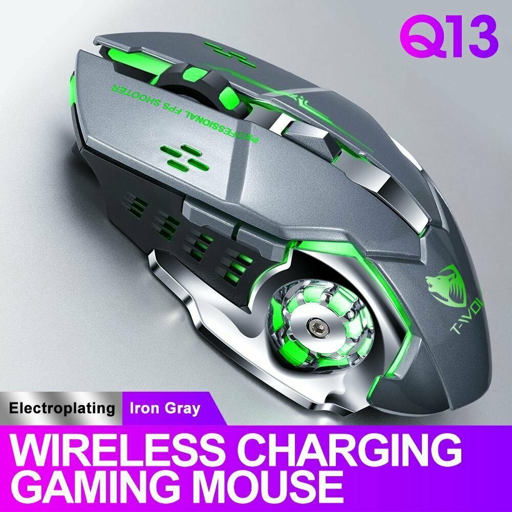 T-WOLF Q13 беспроводная одноканальная перезаряжаемая тихая игровая мышь с подсветкой, механическими переключателями,
