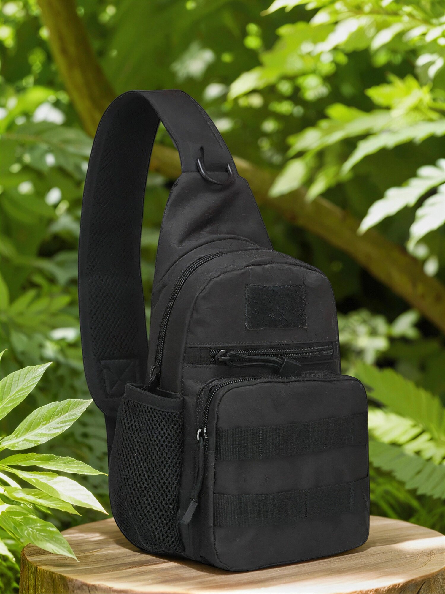 Сумка нагрудная мужская через плечо с одной лямкой тактическая, черная