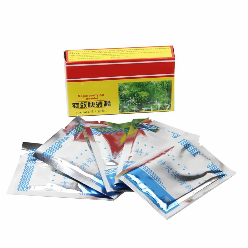 Порошок для очистки аквариумов, легко использовать, безопасный для рыб и растений, упаковка 5 пакетов