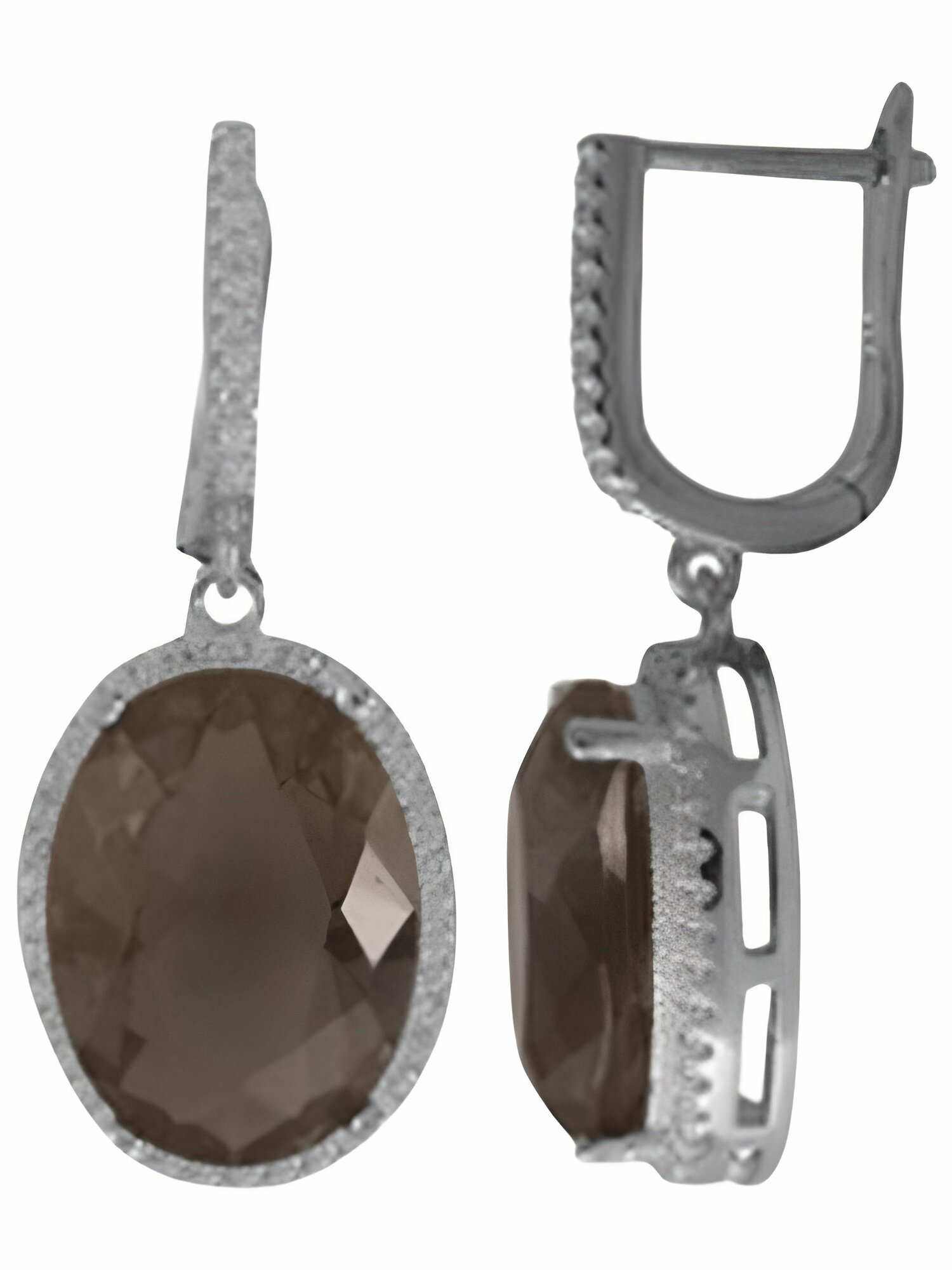 Серьги, серебро, 925 проба, родирование, раухтопаз, фианит