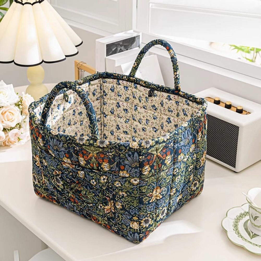 Стеганая корзина для хранения из богемной ткани с мягкими ручками для белья для дома