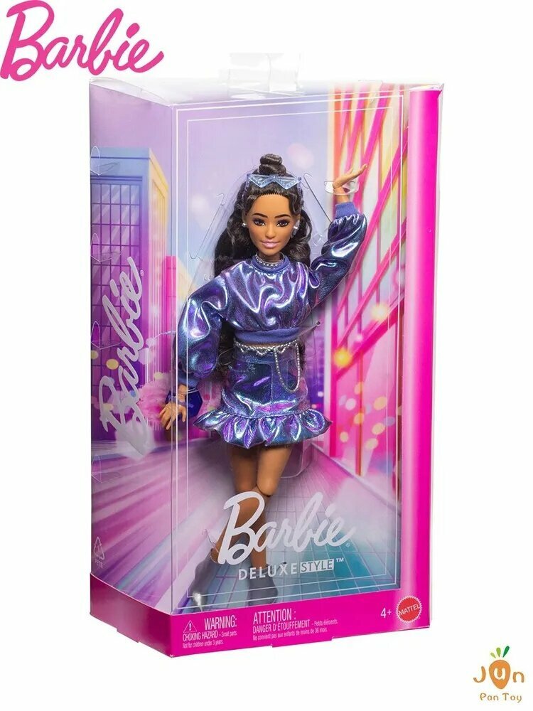 Mattel Barbie Deluxe Style Doll #7 JFP42 / игрушки для девочек, барби Делюкс модные кукла шарнирная, 29 см, в синем костюме, подходит в качестве подарка на Новый год