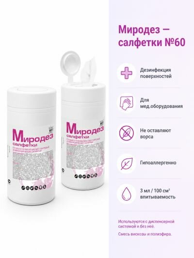 2 шт. Дезинфицирующие салфетки Миродез №60