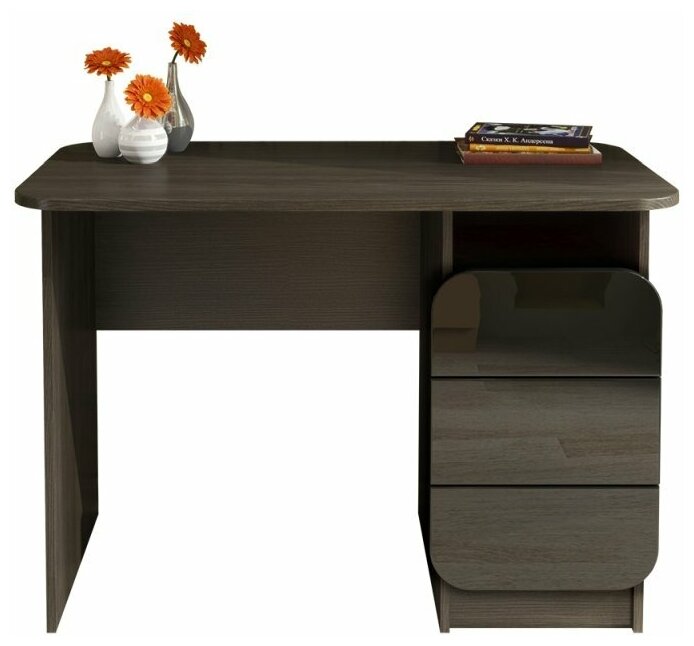 Письменный стол Мебелеф-8 с тумбой 3 ящика, венге/черный глянец