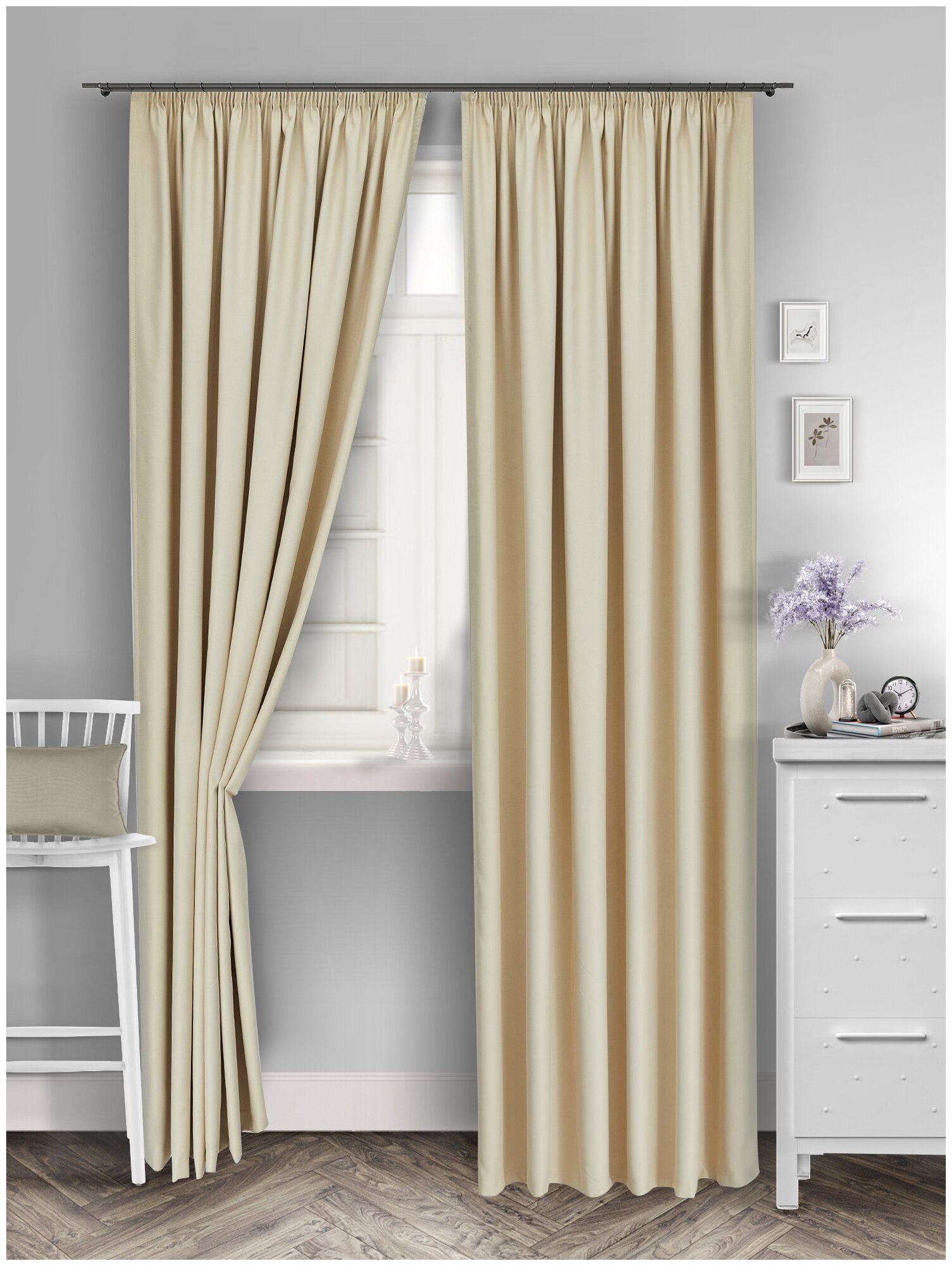 Комплект штор для комнаты Блэкаут однотонный матовый Shtoraland , две портьеры. Общий размер 400x250, молочный цвет