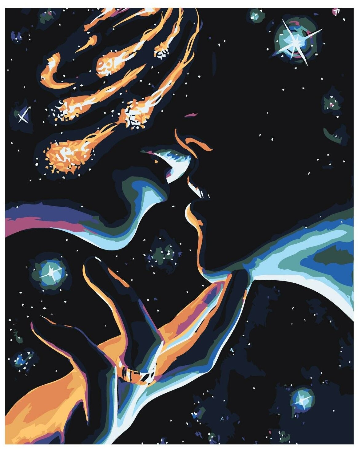 Картина по номерам, "Живопись по номерам", 40 x 50, FT09, женщина, звёзды, небо, волшебство, рука, космос