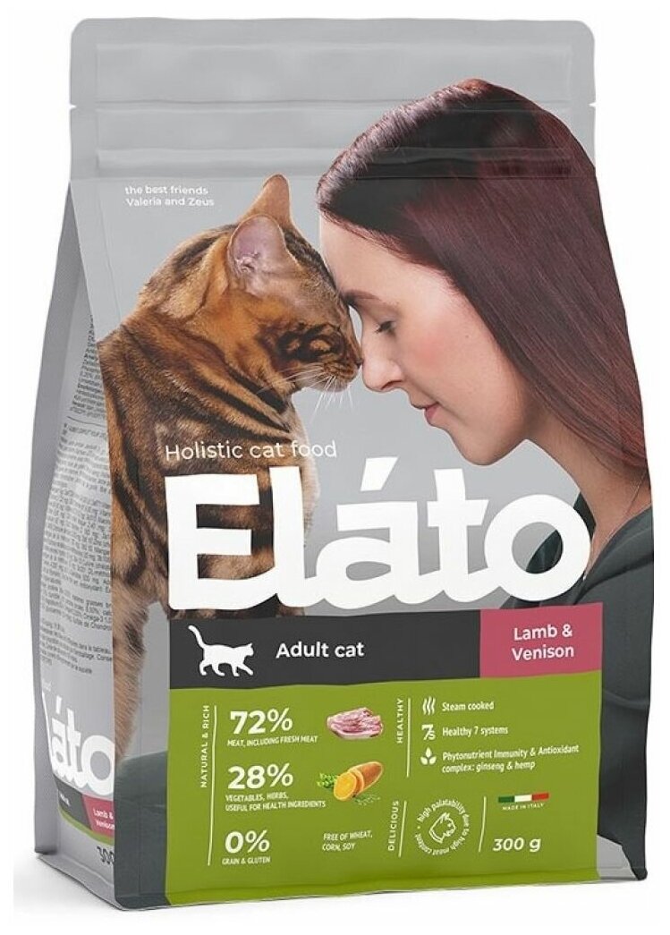 Сухой корм Elato Holistic (Элато) для кошек с ягненком и олениной, 300 г