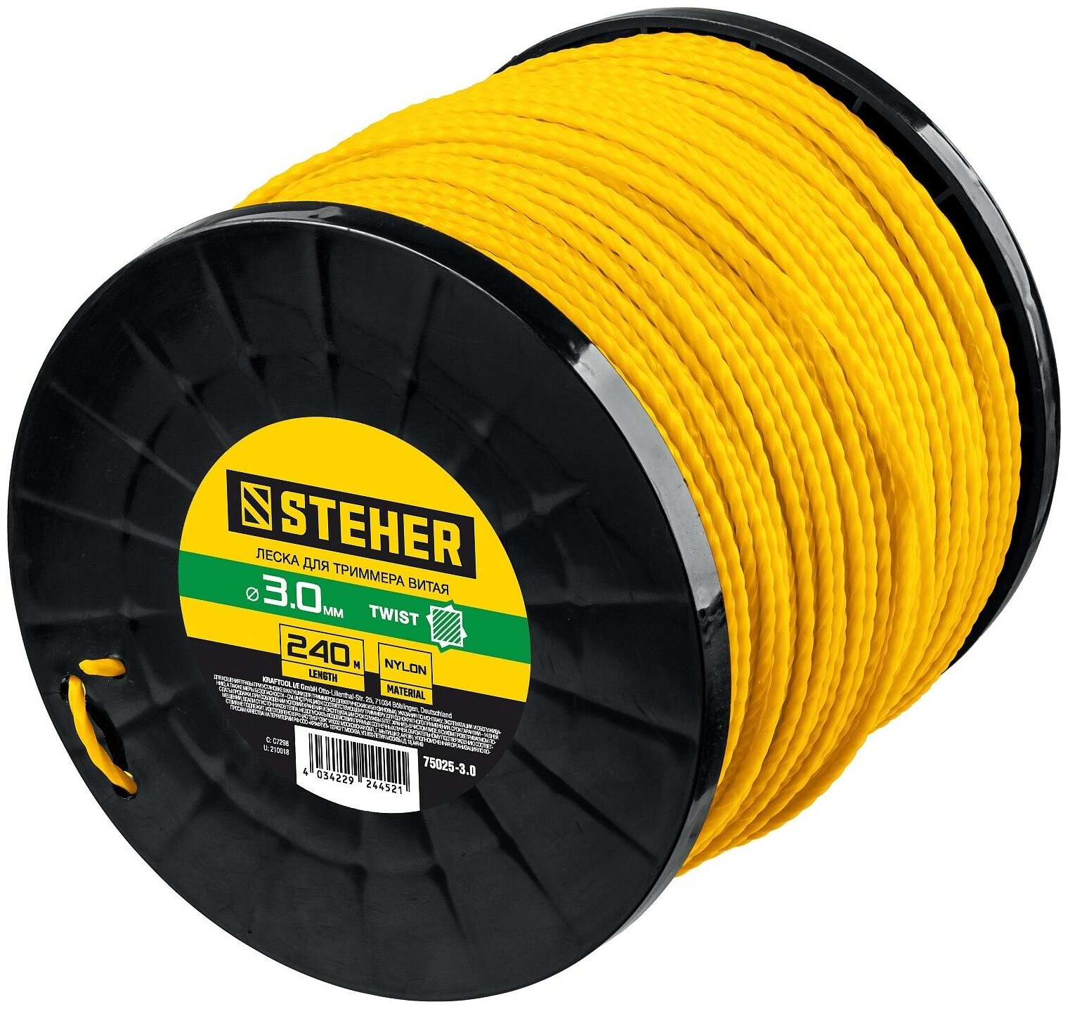 Леска для триммера витой квадрат 3.0 мм240 м STEHER 75025-3.0