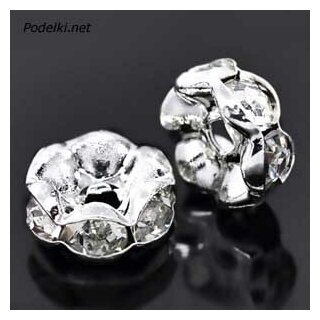 Рондель Изящный 0006003 серебряный цвет с прозрачными стразами 8x4 мм, цена за 10 шт.