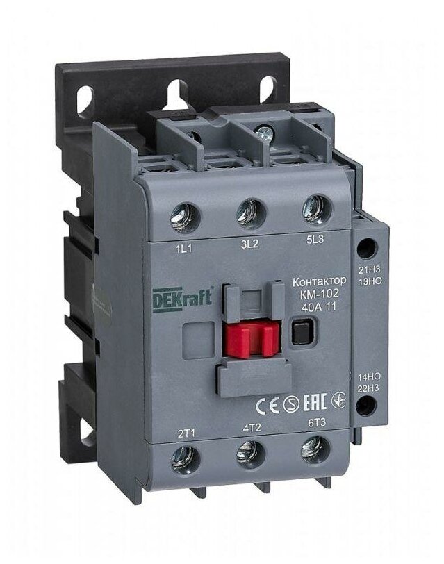 Контактор КМ-102 40А кат. 24В AC 1НО+1НЗ AC-3 AC-4 DEKraft 22317DEK