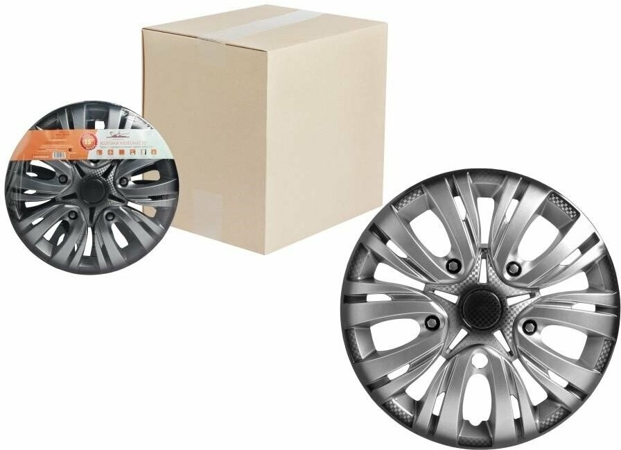 Колпаки колесные 14 Лион + серебристо-черный карбон компл. 2 шт. AIRLINE AWCC-14-02