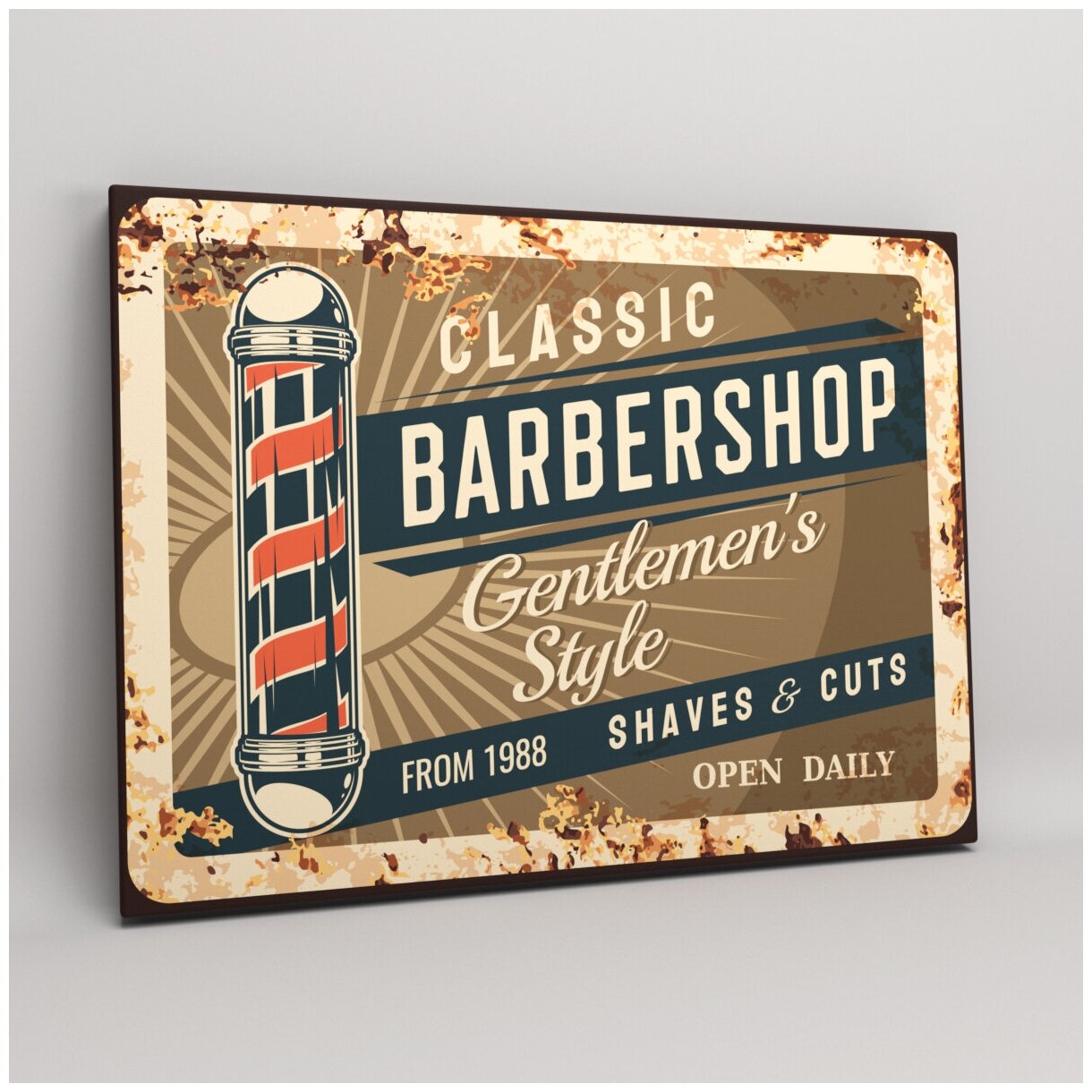 Интерьерный постер (картина) "Классический барбершоп" в стиле ретро на холсте с подрамником, размер 60х45
