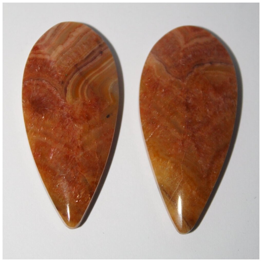 Коллекционные кабошоны агат переливт, пара, 38х18х3 мм, Урал, "True Stones"