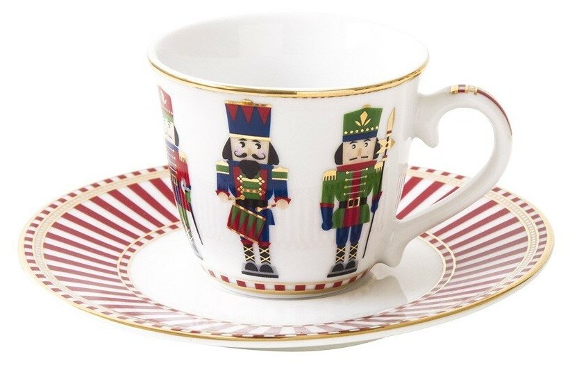 Набор: 2 чашки с блюдцем для кофе, эспрессо 80 мл Щелкунчик в подарочной упаковке (Easy Life)