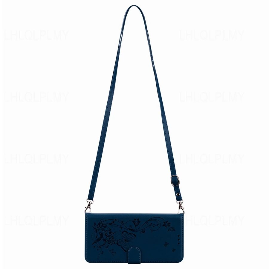 Кожаный чехол-книжка с дизайном бабочки для Xiaomi Poco C85 F8 Blue (With Strap), Xiaomi 15T Pro