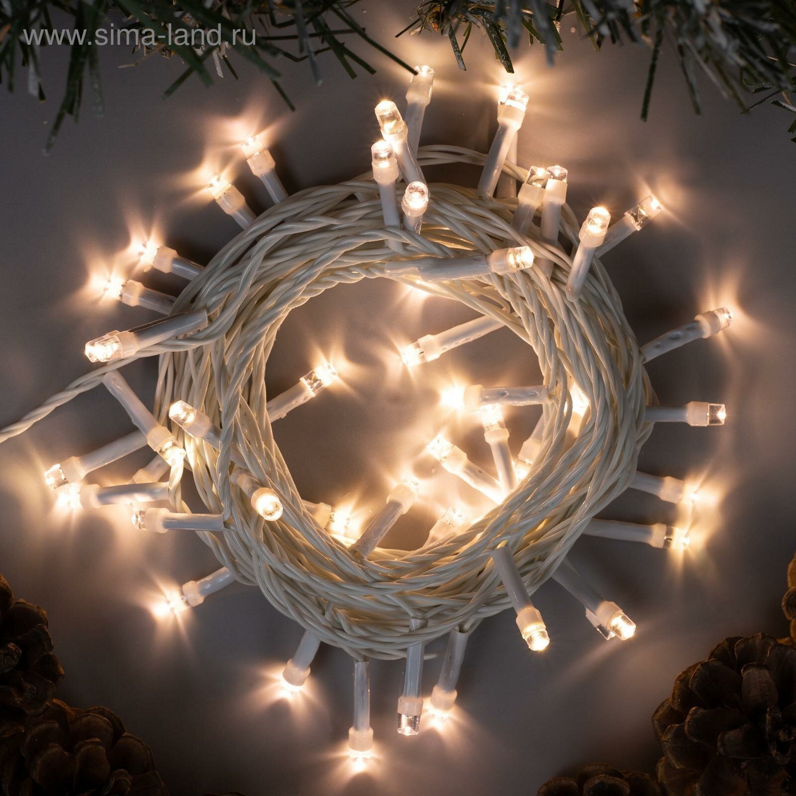 Гирлянда «Нить» 5 м, IP20, белая нить, 50 LED, свечение тёплое белое, 8 режимов, 220 В, 3556773
