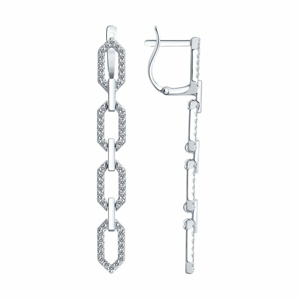 Серьги с подвесками, белое золото, 585 проба, фианит