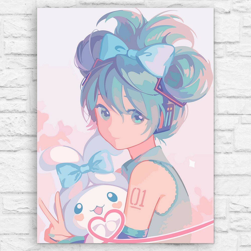 Картина по номерам на холсте аниме мику хацунэ (вокалоид, синаморолл, девушка) - 14902 60х80