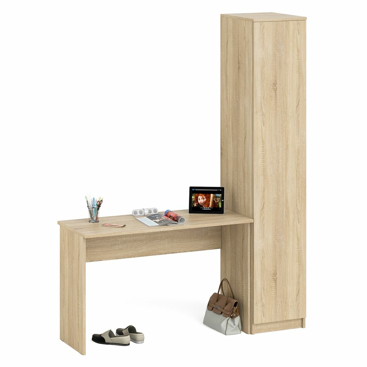Письменный стол с пеналом СВК Мори МШ400 цвет дуб сонома, 160,8х50,4х209,6 см.