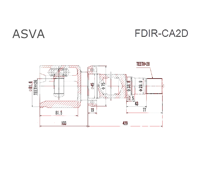 ASVA FDIR-CA2D шрус прав. Ford (Форд) Mondeo (Мондео) 2,0 203-240ps powershift