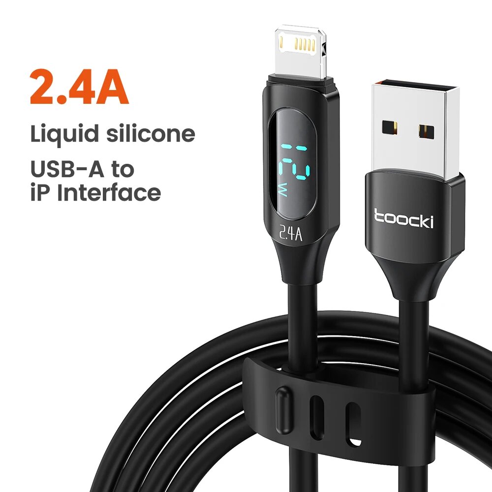 Toocki USB-кабель 2.4A с дисплеем, 1m, черный