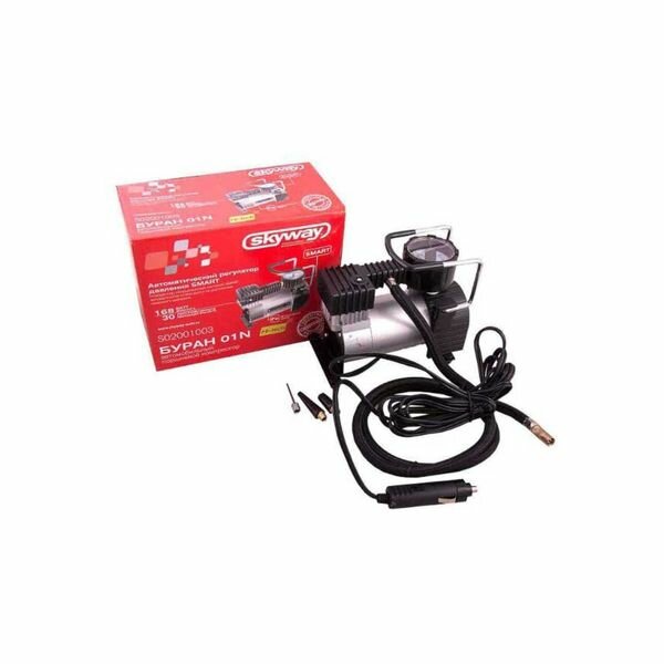 Компрессор металлический 30л/мин в прикуриватель Skyway БУРАН-01N Hi-tech Малые габариты, сумка, фик