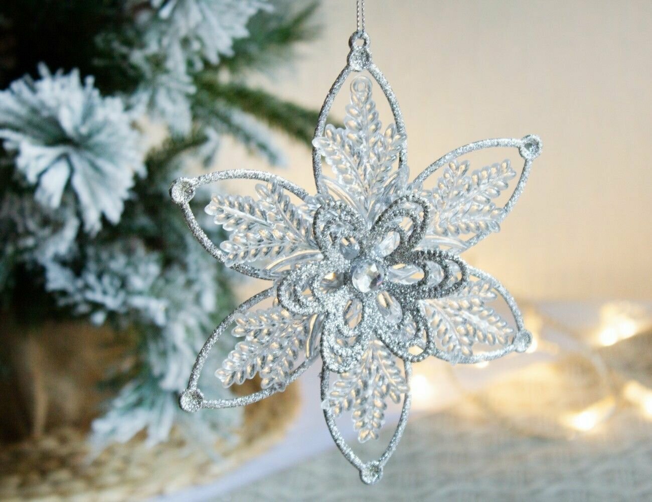 Елочная игрушка снежинка - AMORE DI CRISTALLO, пластик, 17 см, Kaemingk 515070