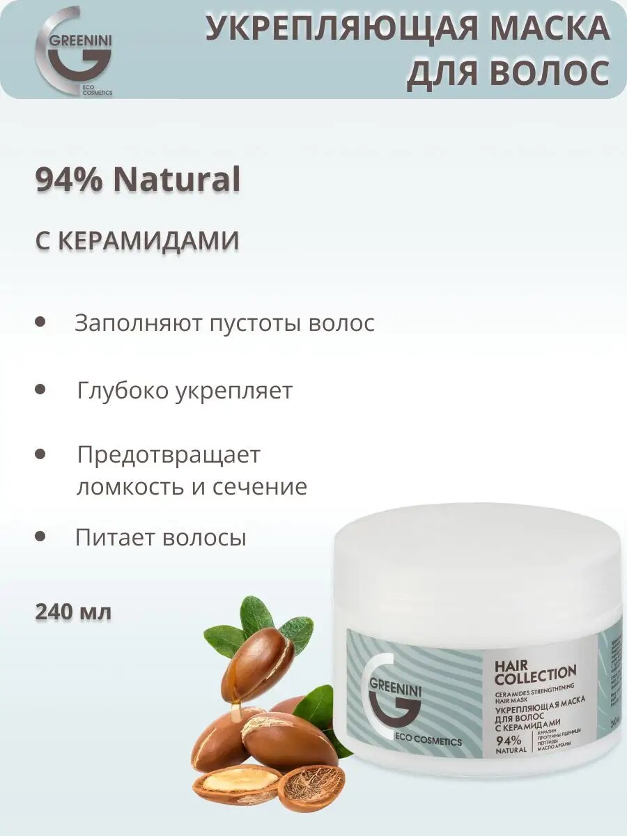 Укрепляющая маска с керамидами для волос Greenini Hair Collection Ceramides Strengthening Hair Mask 240 мл