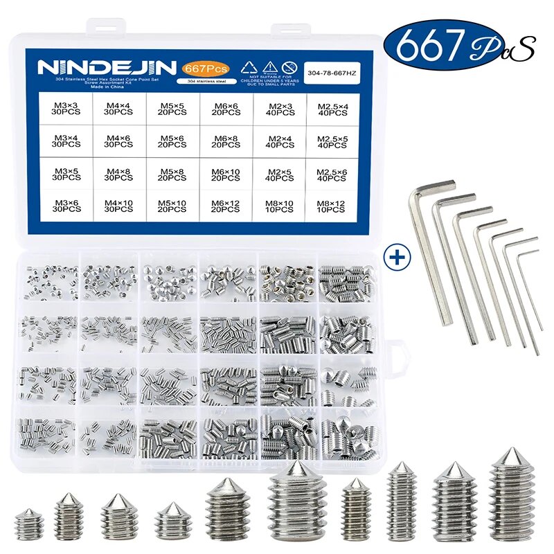Набор винтов NINDEJIN 667pcs M2-M8 из нержавеющей стали