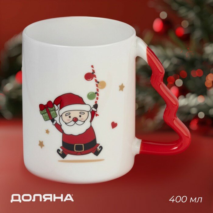 Кружка новогодняя Доляна «Веселый дедушка», 400 мл, для чая, 12,5×8,5×10,7 см, 10338113