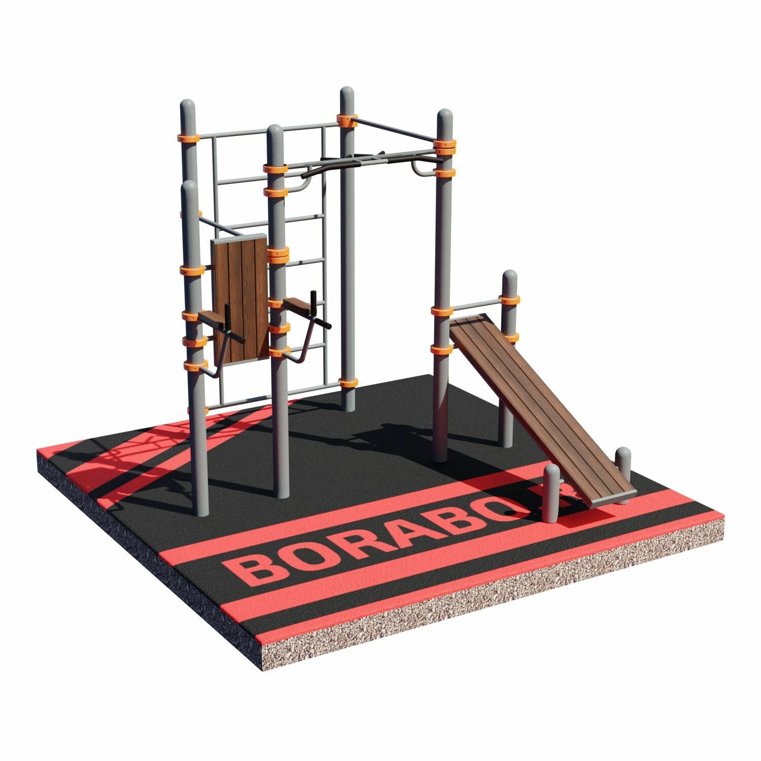 Спортплощадка уличная с турником, шведской стенкой, брусьями и скамьей для пресса bw-110