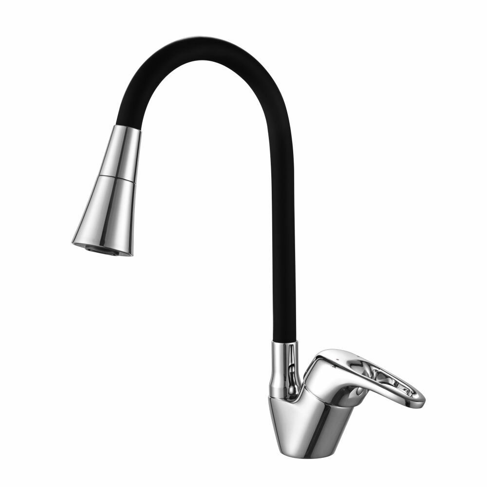 Смеситель для кухни с гибким изливом Gross Aqua Optima, латунь, хром, черный, 3505511C-G016