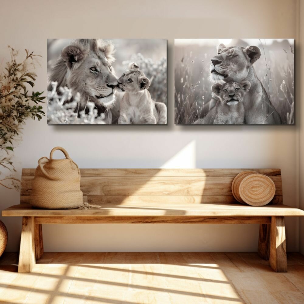 Картина модульная Папа мама и львята 140х50 2 шт.