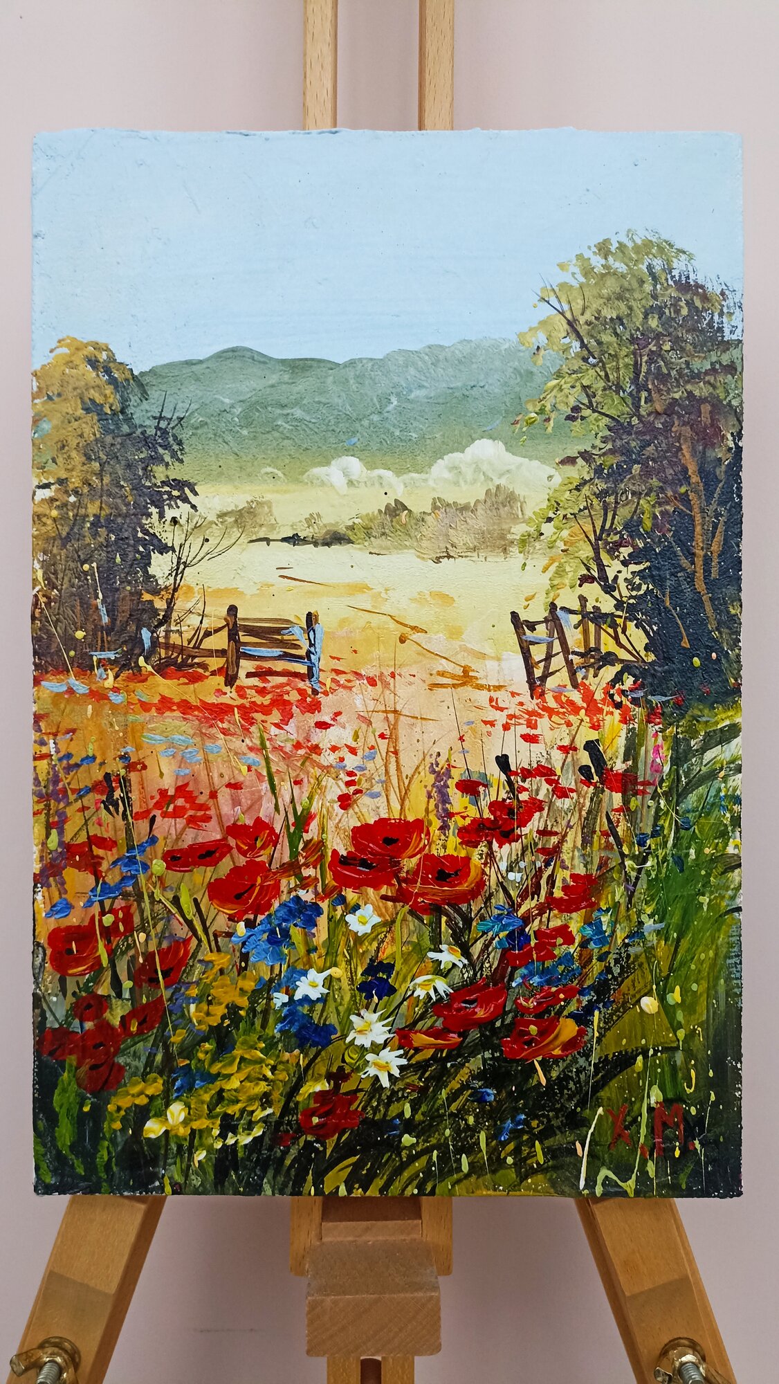 Масло/холст. 100% ручная работа, 100% живопись от Художественной мастерской Грëзы. Картина из серии "Импрессионизм". Летний пейзаж с полевыми цветами. Ромашки. Маки. Васильки. Размер картины 20х30 см