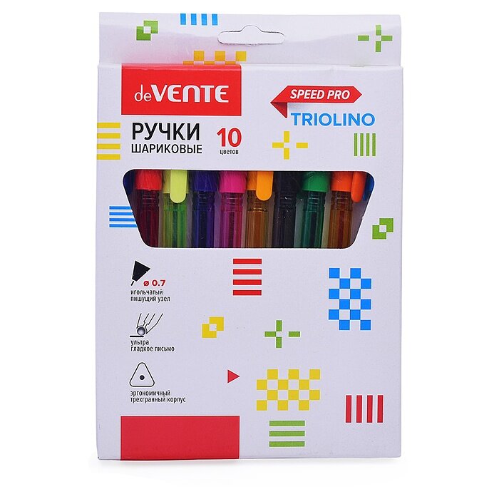 Набор ручек шариковых deVENTE "Triolino Translucent" 10 цветов, серия Speed Pro, диаметр 0,7 мм