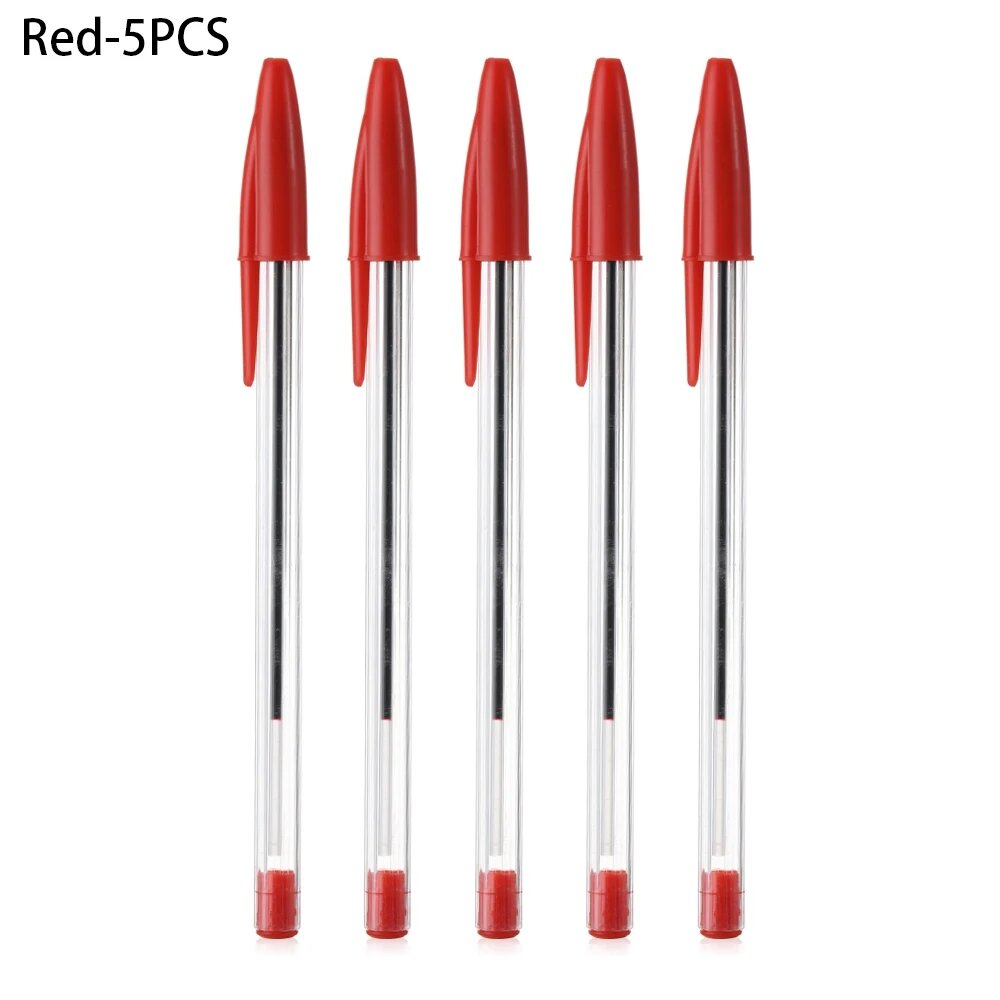 Шариковые ручки пластиковые черные, красные, синие 5/10 шт Красный, Red-5PCS