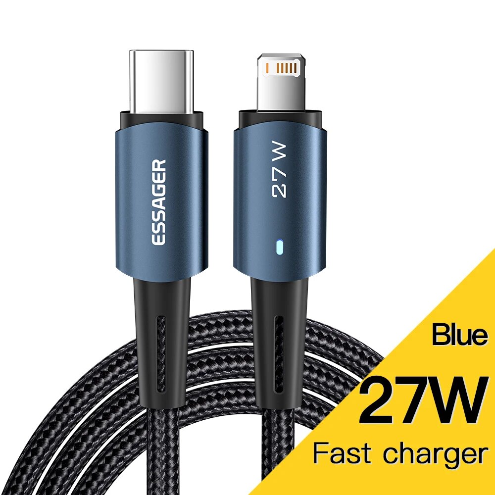 Кабель Essager USB C для IPhone 14, 13, 12, 11 pro Max, XS, 20 Вт 1 м, Blue 27W