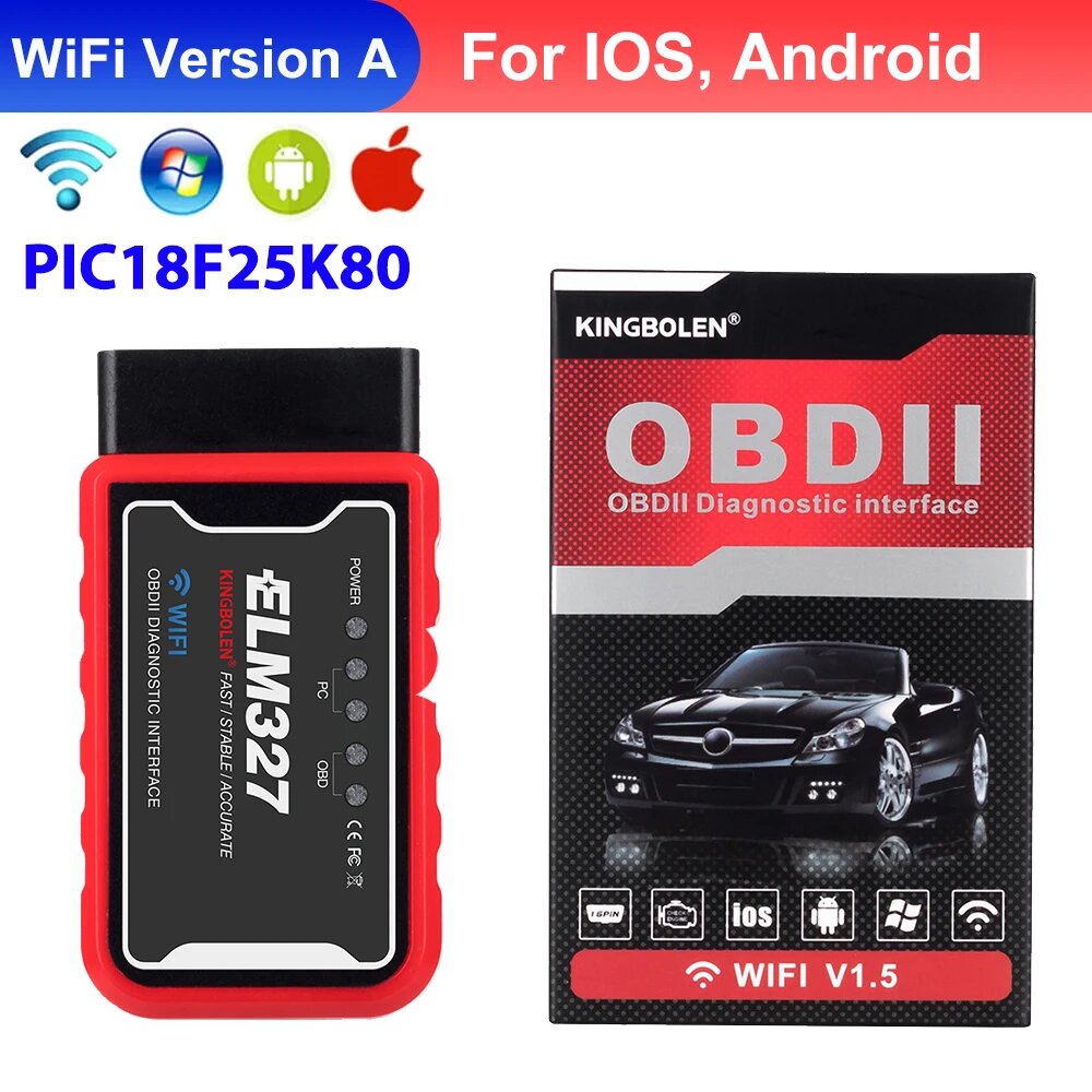 ELM327 V1.5 Автомобильный считыватель кодов BT WiFi ELM 327 PIC18F25K80 Чип OBDII Wifi Version A