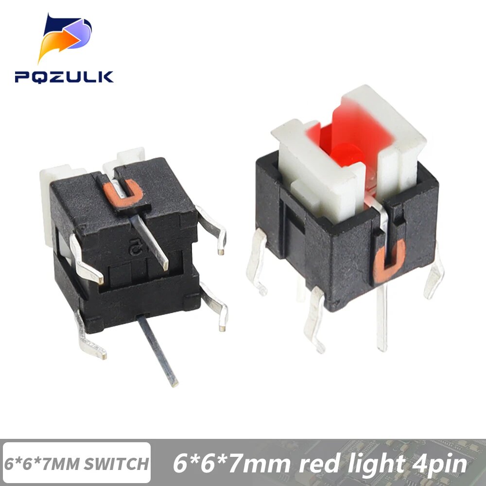 Переключатель PQZULK 6x6x7мм красный 4pin