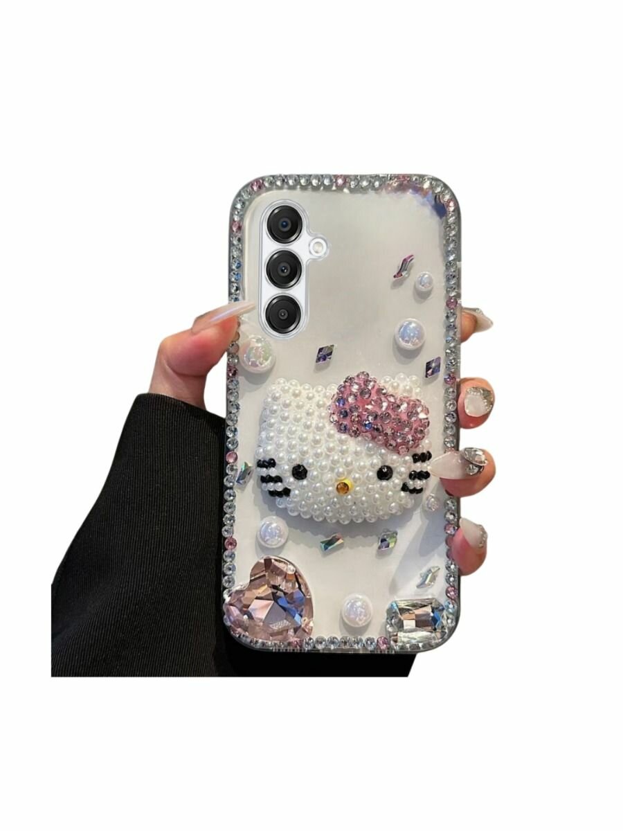 Чехол для Samsung Galaxy S25 (Самсунг Галакси С25) Hello Kitty Привет Китти , Luxury 3D с бриллиантовым кристаллом/Сверкающий стразами/Просто и стильно(прозрачный)