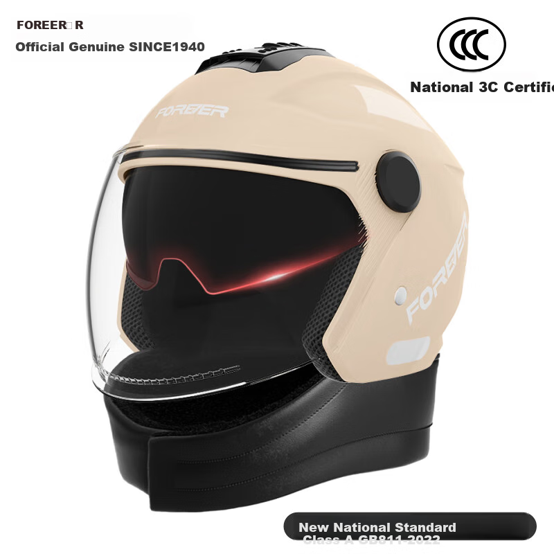 Permanent New National Standard 3C Certified Electric Vehicle Helmet Anti-fog Men and Women Four Seasons Winter Anti-freeze Warm Electric Vehicle Half Helmet Safety Helmet 502 Double Mirror Detachable