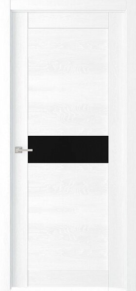 Межкомнатная Дверь Verda Велюкс 2 Ясень Сноу со Стеклом Лакобель Чёрный 2000х800мм (Полотно+Коробка+5 Наличников) / Верда.