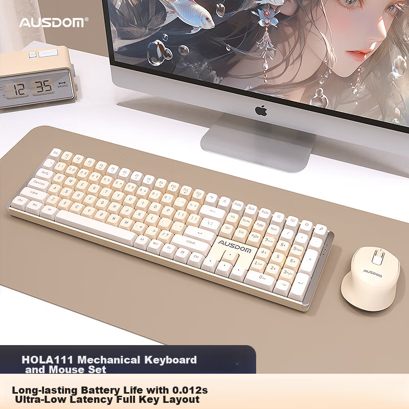 Asdun Wireless Mechanical Keyboard And Mouse Set for Gaming, E-Sports, Home, Office, Desktop, Laptop, Multi-Key Anti-Ghosting Hola111 Ice Cream Colorful Combo