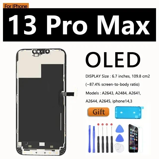 Для iPhone X XR XS XSmax 11 ЖК-дисплей сенсорный экран в сборе, цвет, 3D чувствительный, без мертвого угла касания, класс AAA + OLED For 13 pro max