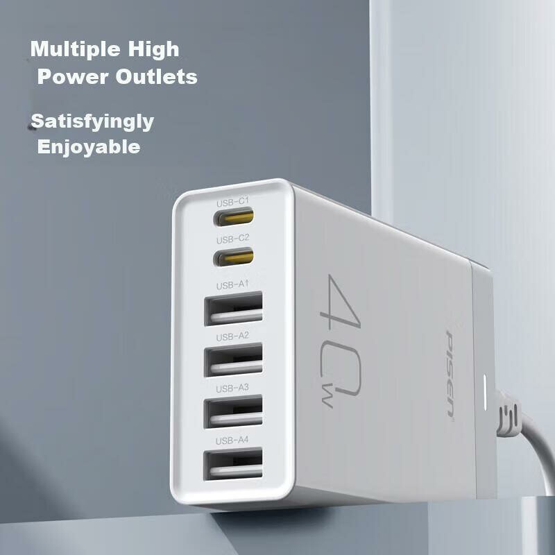 Pisen Apple Charger, 40W Multi-Port Desktop Charger, PD20W Fast Charging Adapter, Compatible with IPhone 16/15/14 Pro Max, Xiaomi, Huawei Phones And Tablets, 1.2m Cable